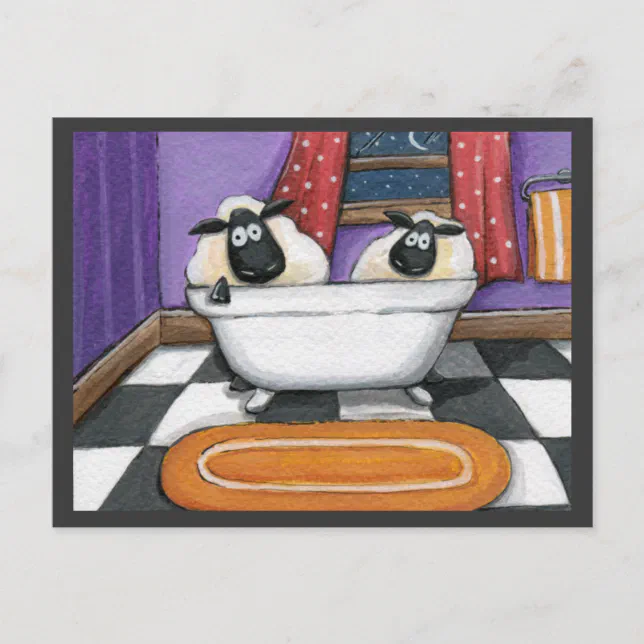 Sheep Dip | Sheep in a Bath Illustration Postcard | Zazzle