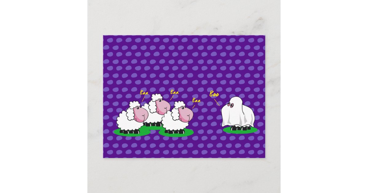 Sheep dressed up as a Halloween ghost going "Boo", Postcard | Zazzle