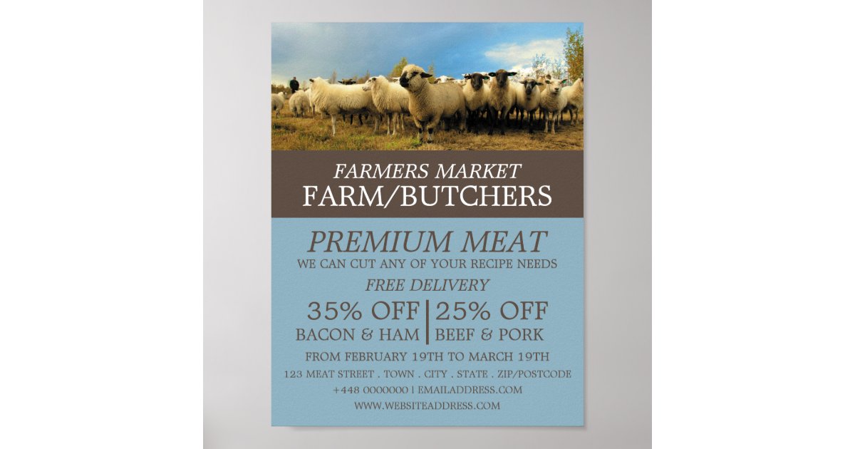 Sheep Farm, Farmer & Butcher Advertising Poster | Zazzle