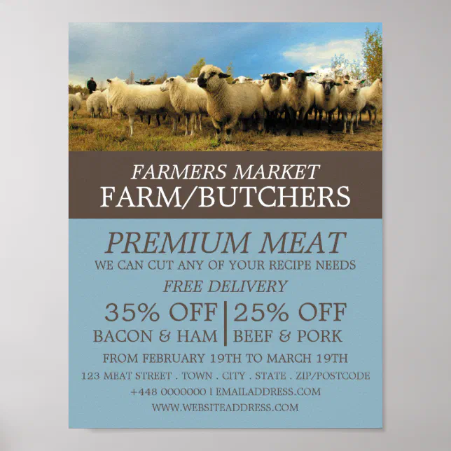 Sheep Farm, Farmer & Butcher Advertising Poster | Zazzle