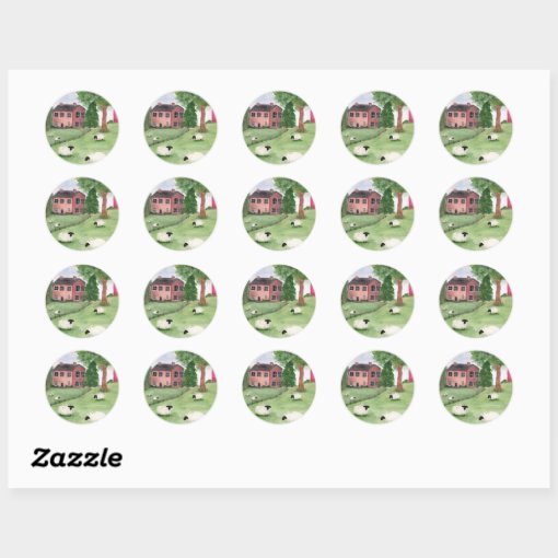 Sheep Farm Landscape Classic Round Sticker | Zazzle