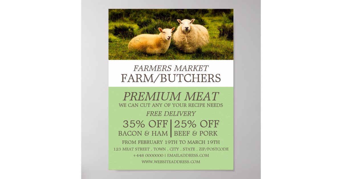 Sheep, Farmer & Butcher Advertising Poster | Zazzle