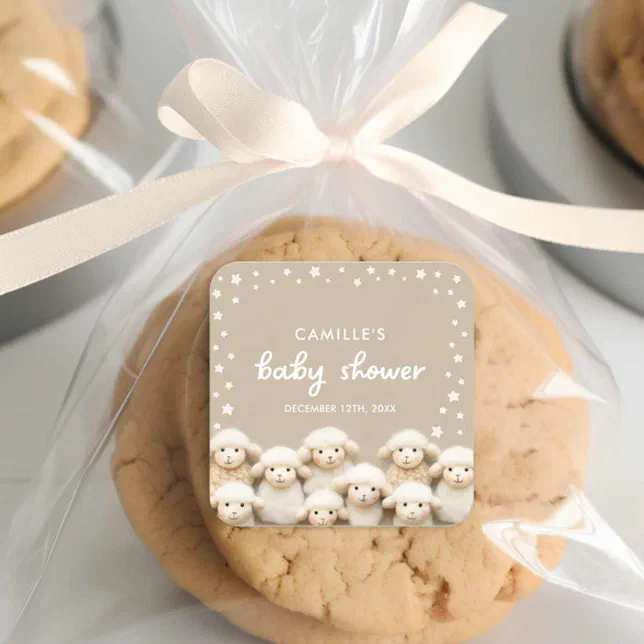 Sheep Gender Neutral Baby Shower Square Sticker | Zazzle