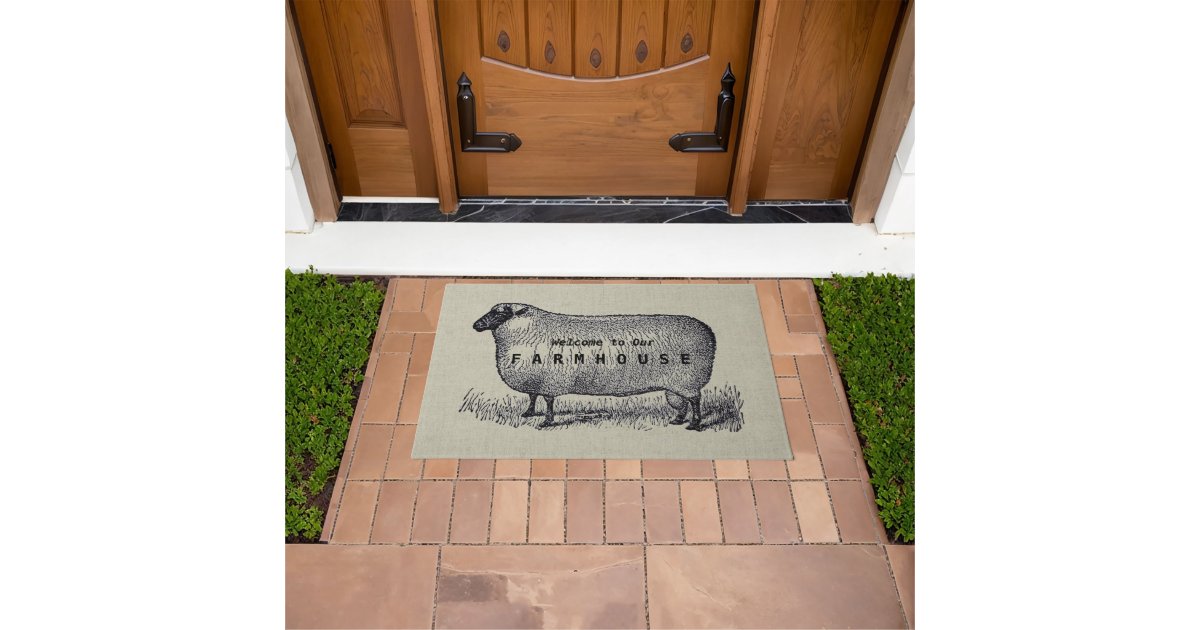 Sheep Illustration Farmhouse Style Custom Welcome Doormat | Zazzle