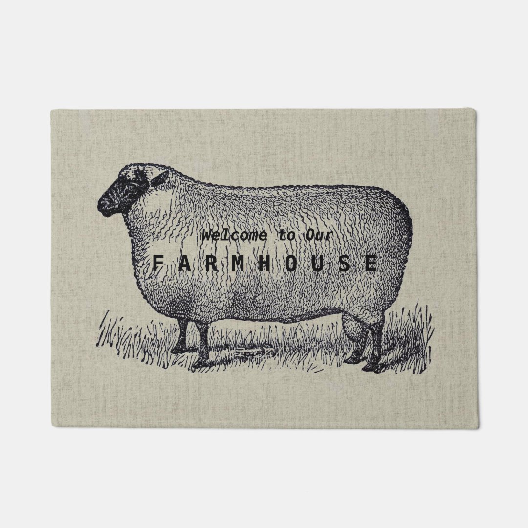 Sheep Illustration Farmhouse Style Custom Welcome Doormat | Zazzle