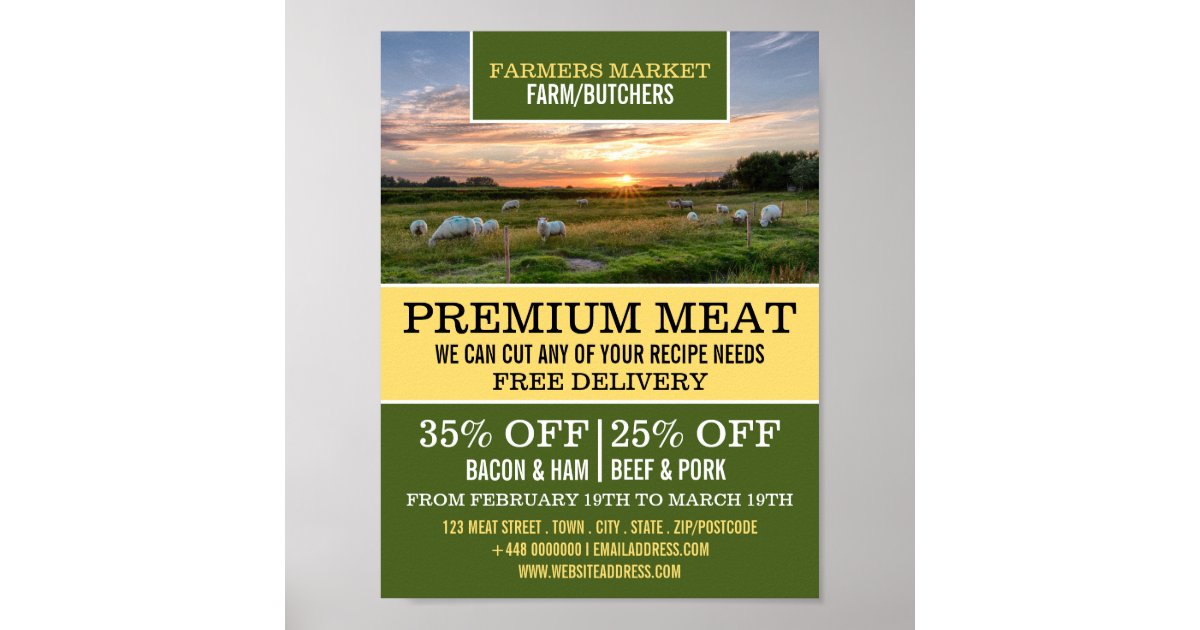 Sheep in Field, Farmer & Butcher Advertising Poster | Zazzle