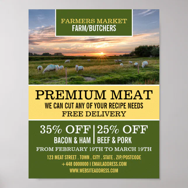 Sheep in Field, Farmer & Butcher Advertising Poster | Zazzle