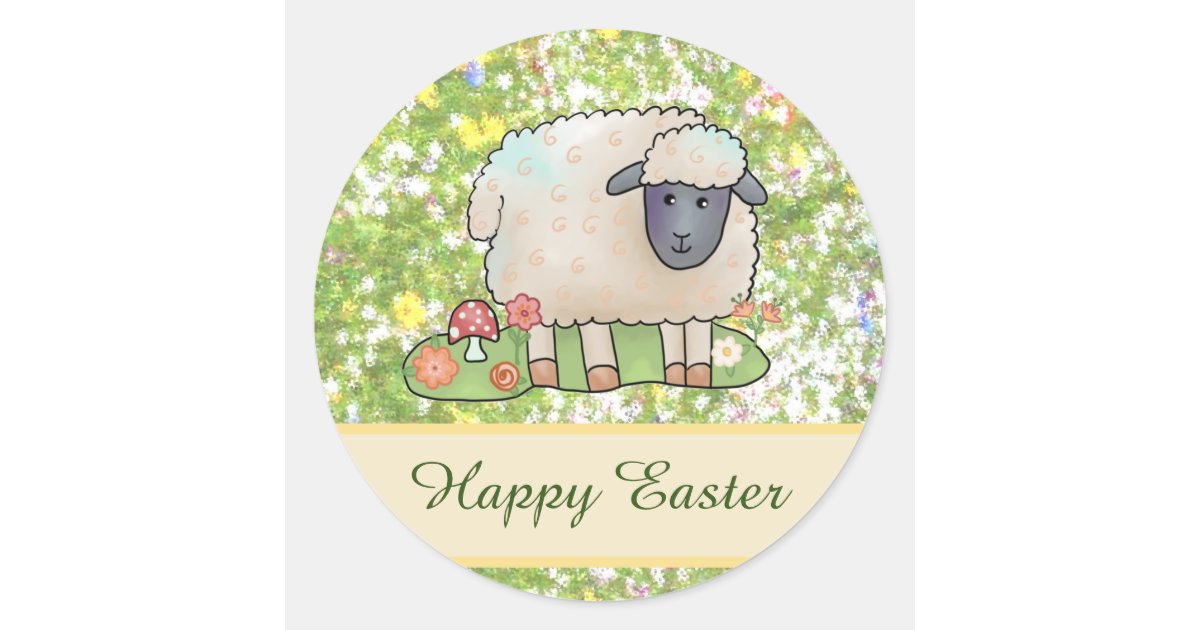 sheep on the pasture postcard classic round sticker | Zazzle