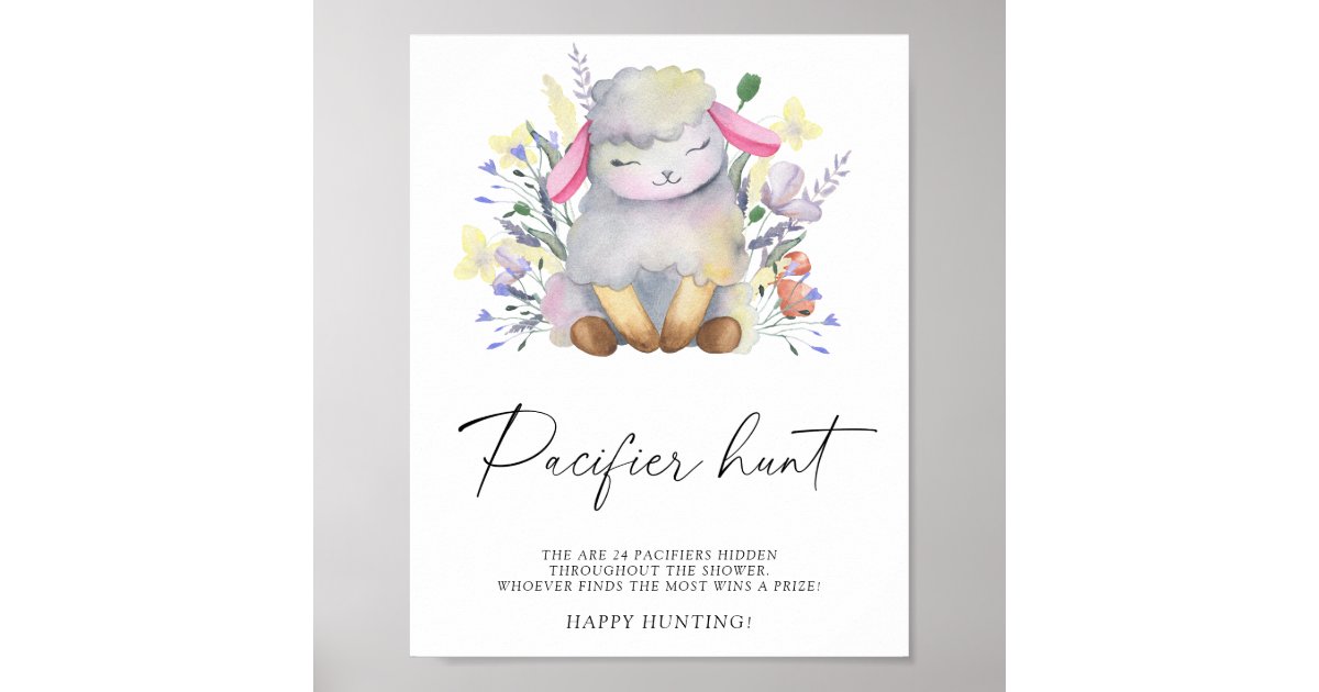 Sheep - pacifier hunt baby shower game poster | Zazzle