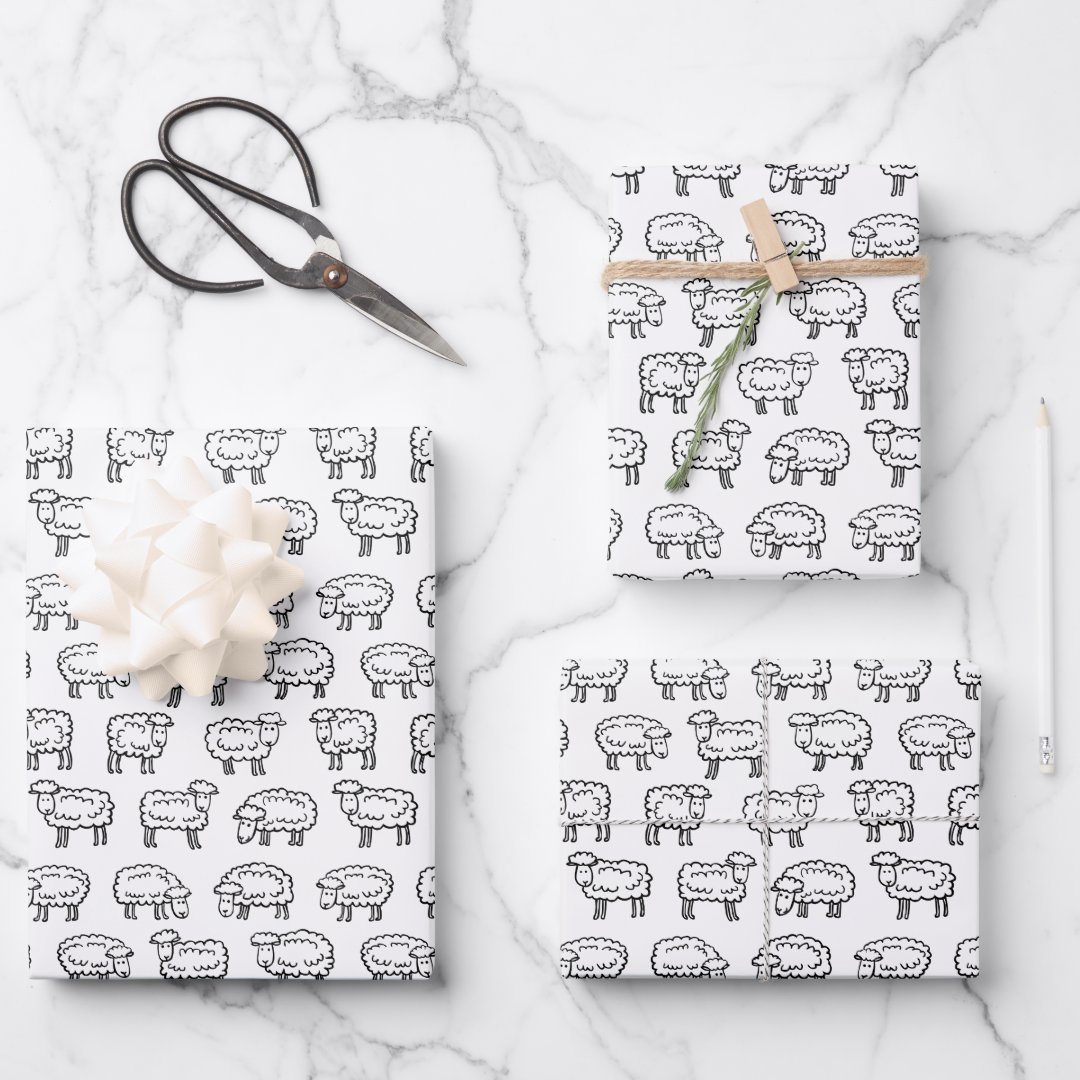 Sheep Pattern - Black and White Wrapping Paper Sheets | Zazzle