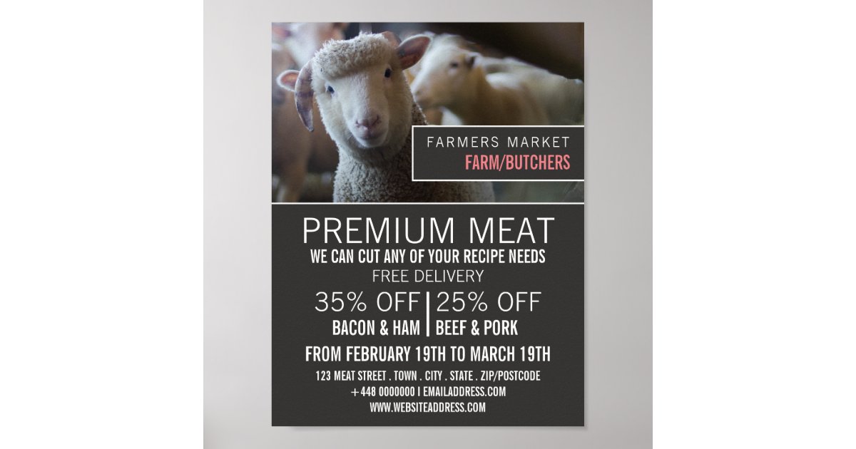 Sheep Portrait, Farmer & Butcher Advertising Poster | Zazzle