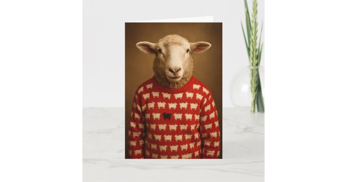 Sheep Wearing Black Sheep Sweater Warm Wishes Holiday Card | Zazzle