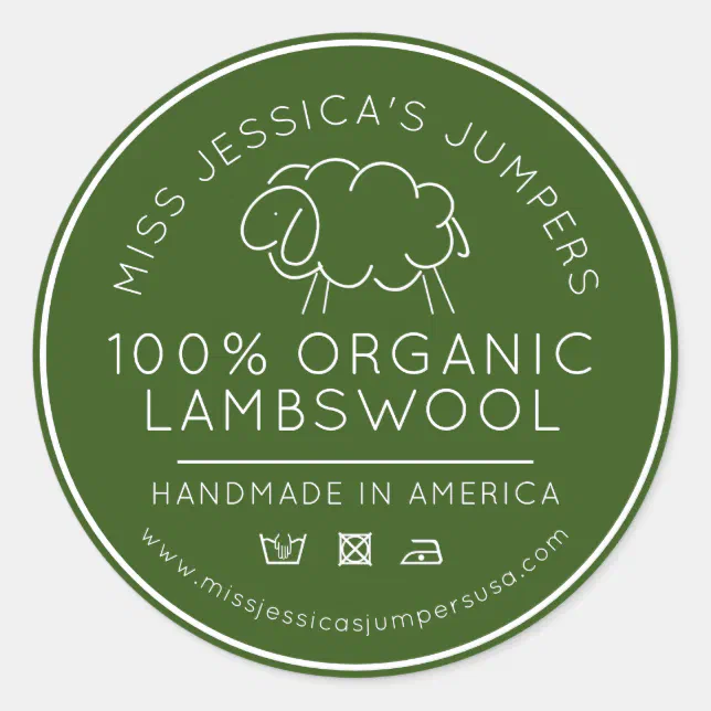 Sheeps wool product green white knitting business classic round sticker ...