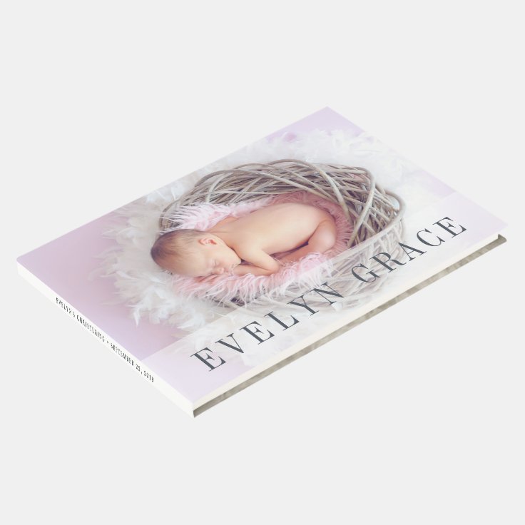Sheer Overlay | Baby Photo Christening or Baptism Guest Book | Zazzle
