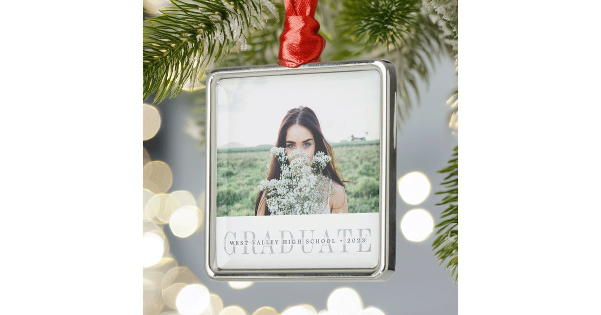 Sheer Stripe | Graduation Photo Metal Ornament | Zazzle