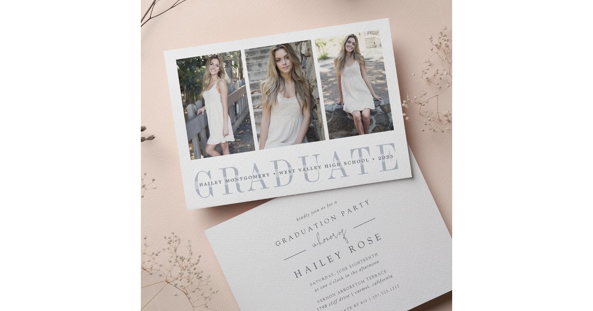 Sheer Stripe | Multi Photo Graduation Party Invitation | Zazzle