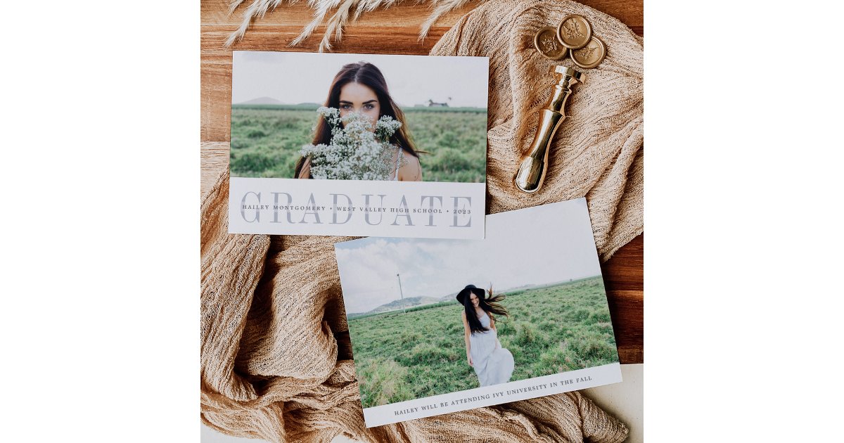 Sheer Stripe | Two Photo Graduation Announcement | Zazzle