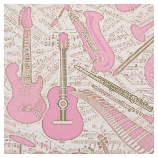 Sheet Music and Instruments Pink/Ivory ID481 Fabric | Zazzle