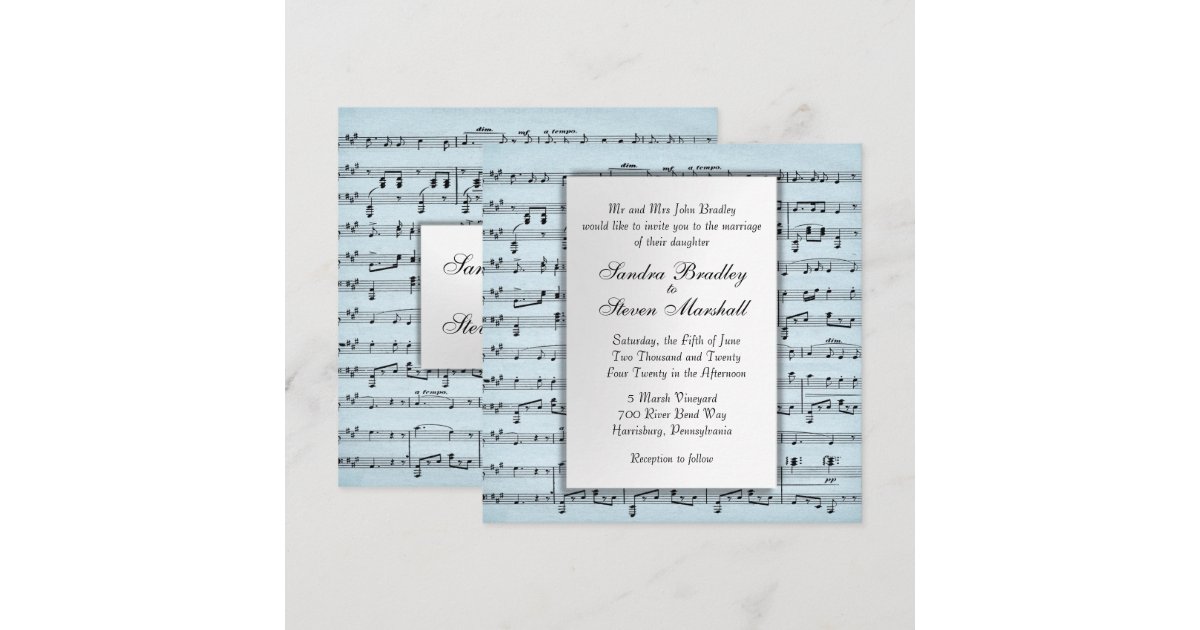 Sheet Music Blue Wedding Invitation | Zazzle