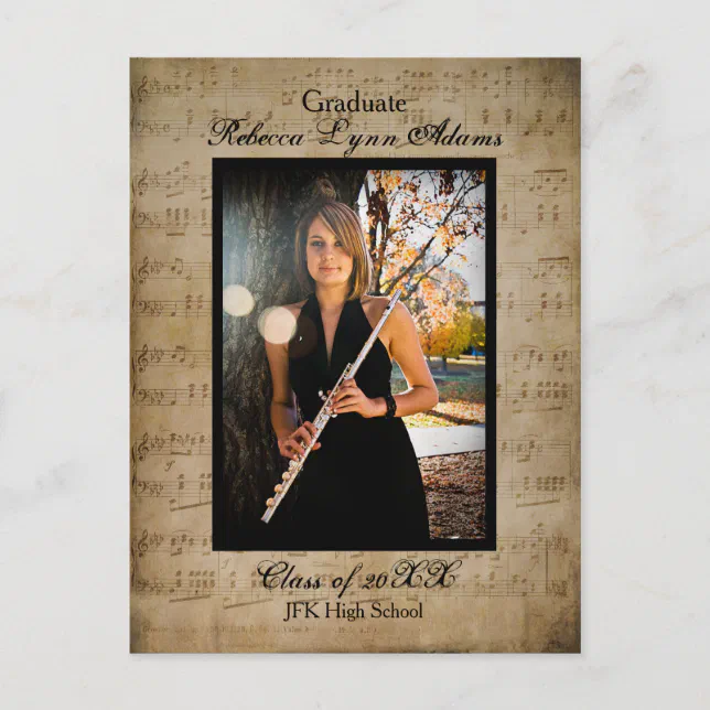 Sheet Music Graduation Announcement - Post Card | Zazzle