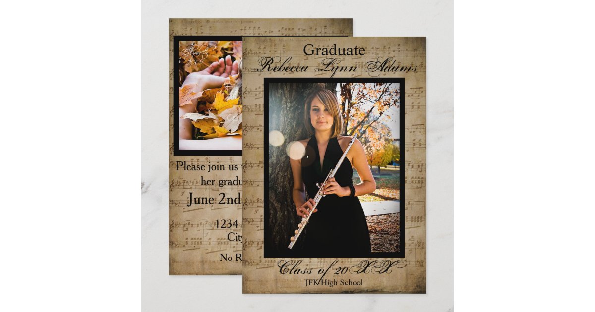 Sheet Music Graduation Announcement with Photos | Zazzle