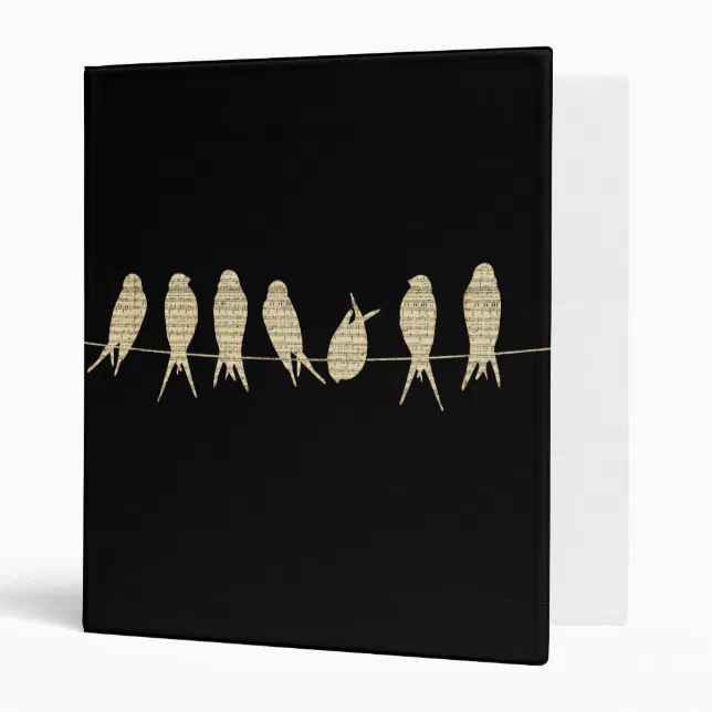 Sheet Music Musical Note Birds on a Wire on Black 3 Ring Binder | Zazzle