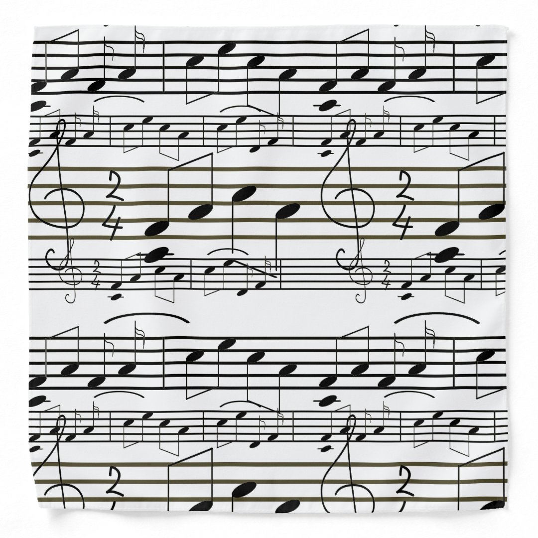 Sheet Music Notes Black and White Clef Note Bandana | Zazzle