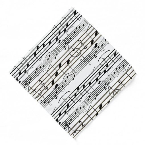 Sheet Music Notes Black and White Clef Note Bandana | Zazzle