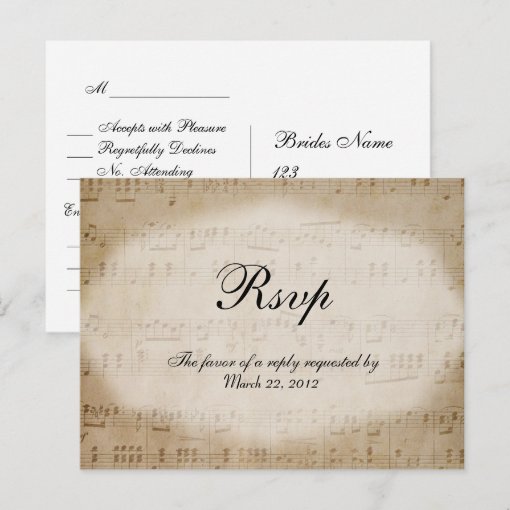 Sheet Music RSVP Dinner Choices Postcard | Zazzle