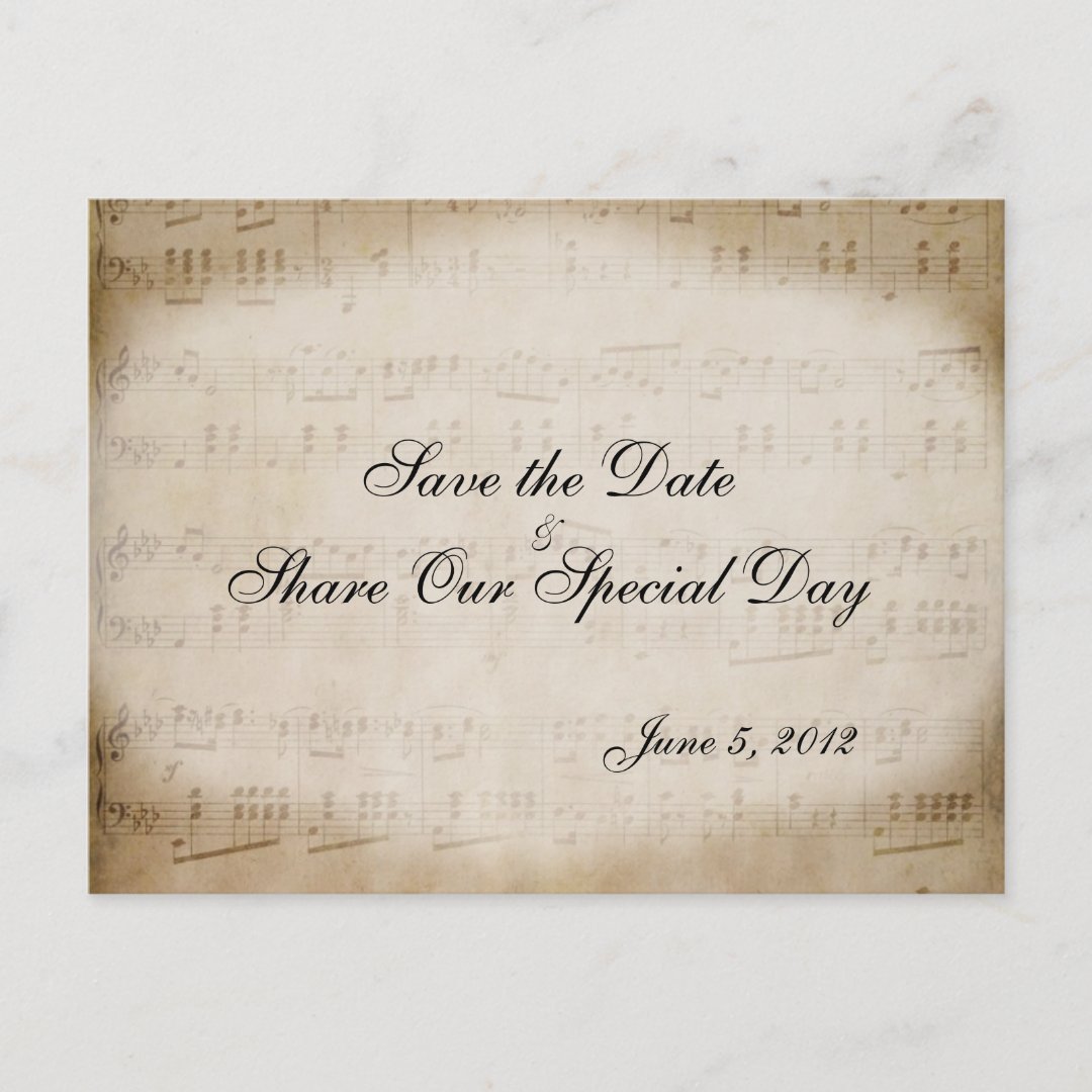 Sheet Music Save the Date Postcard | Zazzle