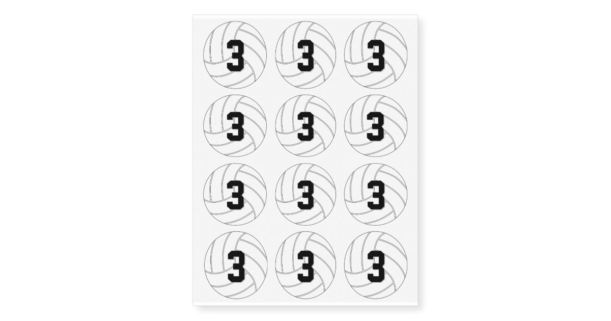 Sheet of 12 Custom Volleyball Player Number/Letter Temporary Tattoos ...