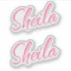 Sheila name pink cursive script lettering x2 sticker | Zazzle