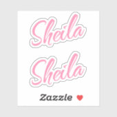Sheila name pink cursive script lettering x2 sticker | Zazzle