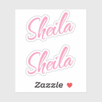 Sheila name pink cursive script lettering x2 sticker | Zazzle
