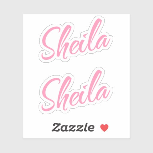 Sheila name pink cursive script lettering x2 sticker | Zazzle