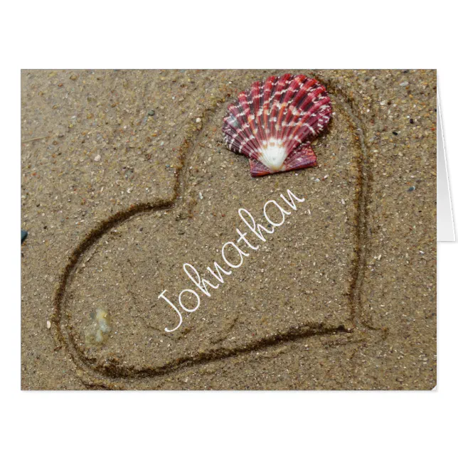 Shell and Heart on beach custom love card | Zazzle