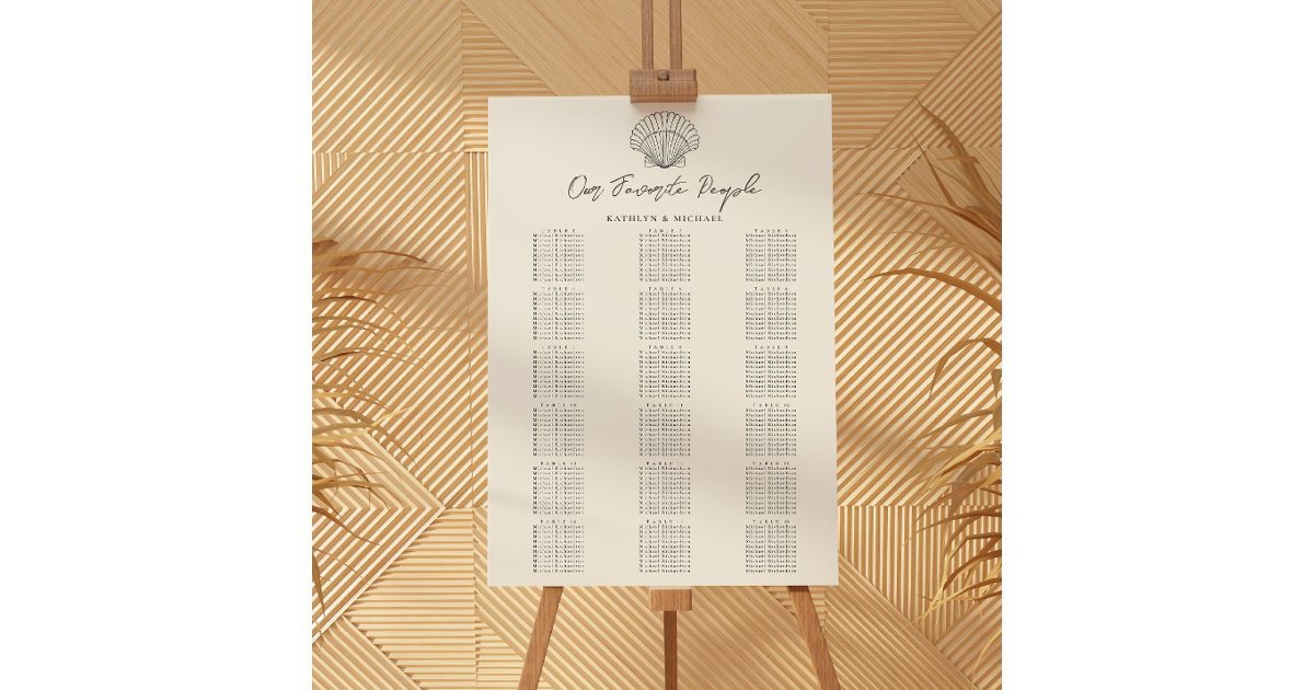 Shell Beach Coastal Wedding 18 Table Seating Chart | Zazzle