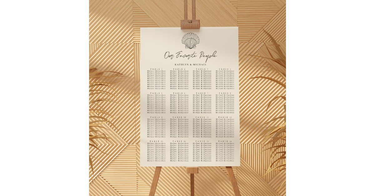 Shell Beach Ocean Wedding 16 Table Seating Charts | Zazzle