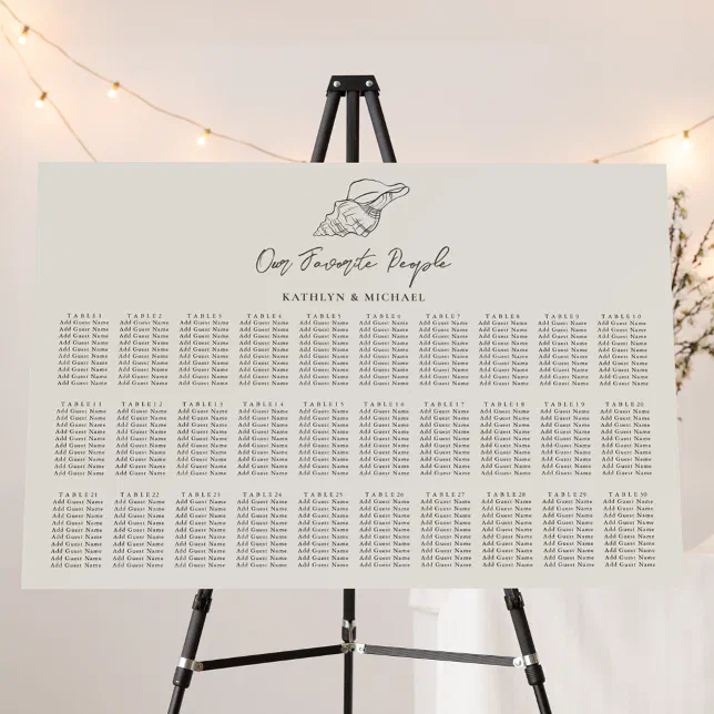 Shell Beach Ocean Wedding 30 Table Seating Charts Foam Board | Zazzle