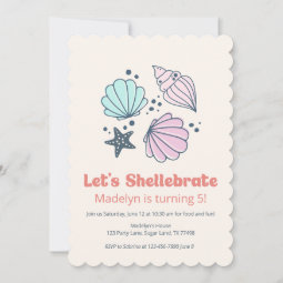 Shell Birthday Party Shellebrate Girls Invitation | Zazzle