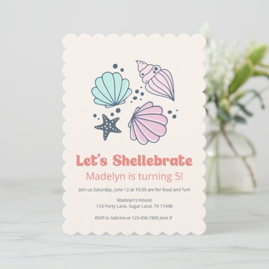 Shell Birthday Party Shellebrate Girls Invitation | Zazzle.com