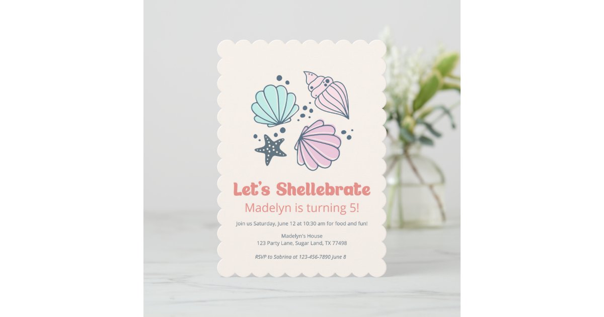 Shell Birthday Party Shellebrate Girls Invitation | Zazzle