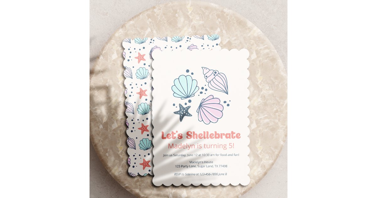 Shell Birthday Party Shellebrate Girls Invitation | Zazzle