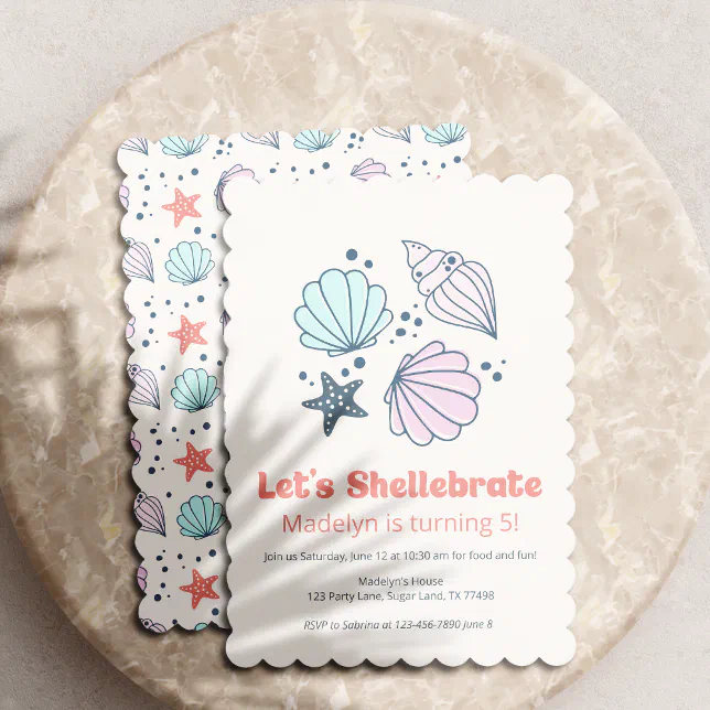 Shell Birthday Party Shellebrate Girls Invitation | Zazzle