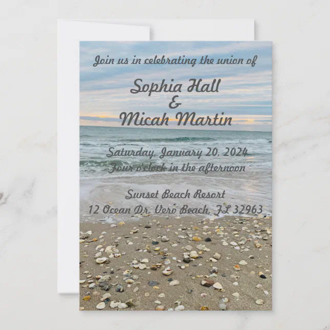 Shell blue beach Wedding Invitation | Zazzle