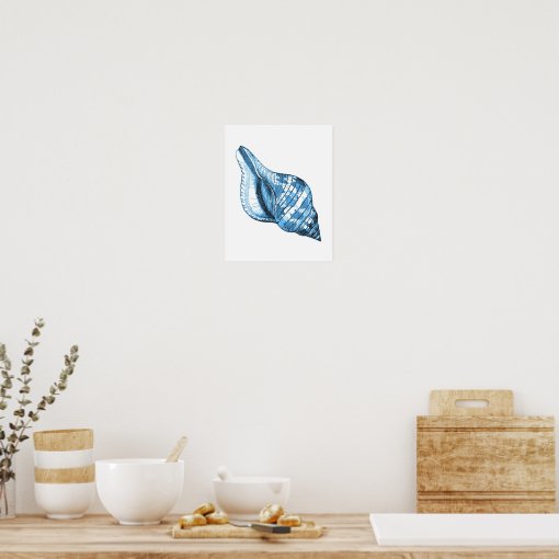 Shell coastal nautical ocean beach sea blue poster | Zazzle