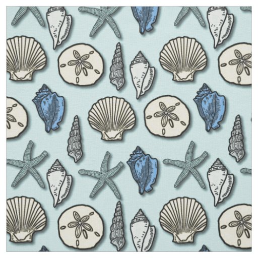 Shell Starfish Sea Nautical Pattern Pretty Blue Fabric | Zazzle