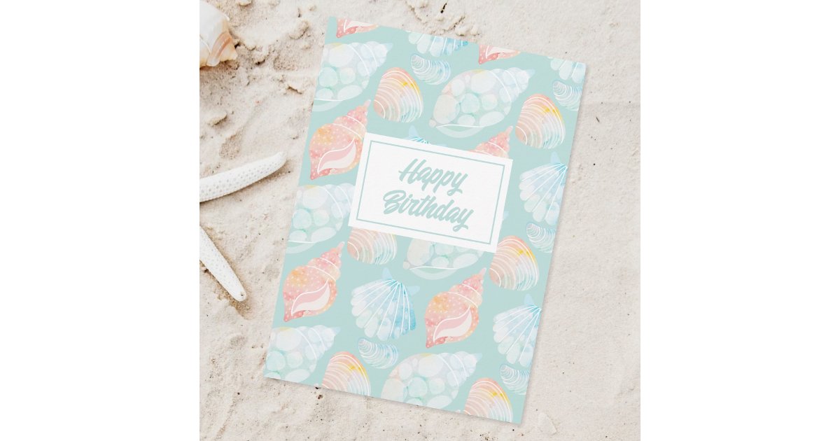 Shell Watercolor Happy Birthday Holiday Card | Zazzle