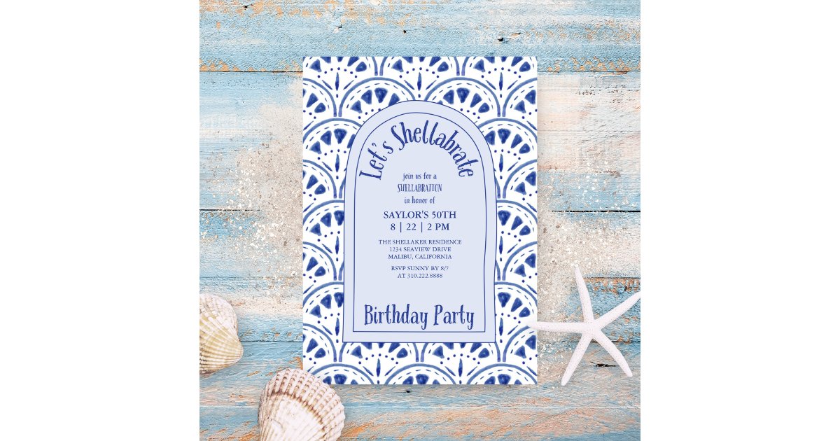 Shellabrate Scallop Sea Shells Beach Birthday Invitation | Zazzle