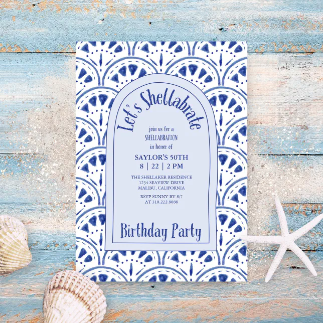 Shellabrate Scallop Sea Shells Beach Birthday Invitation | Zazzle